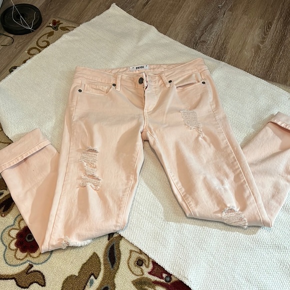 PAIGE | Jeans | Pink Distressed Paige Skinny Jeans | Poshmark